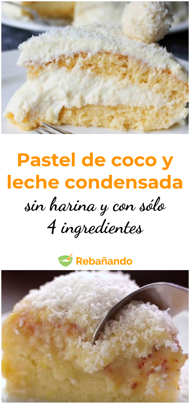 Pastel de coco y leche condensada, sin harina y con solo 4 ingredientes